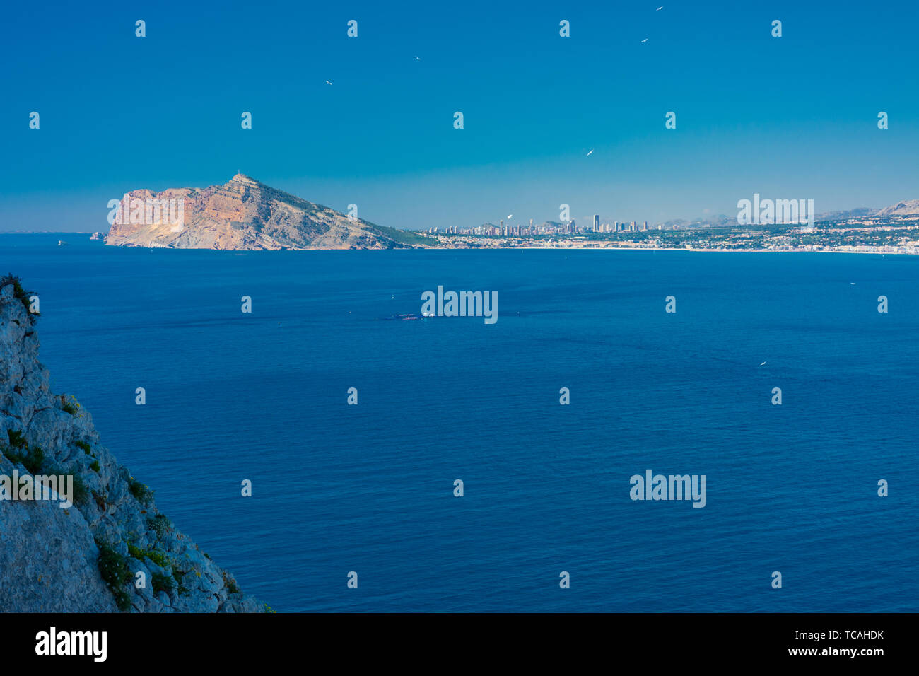 View of the mountains and the city of Benidorm, Alicante, Spain, at ...