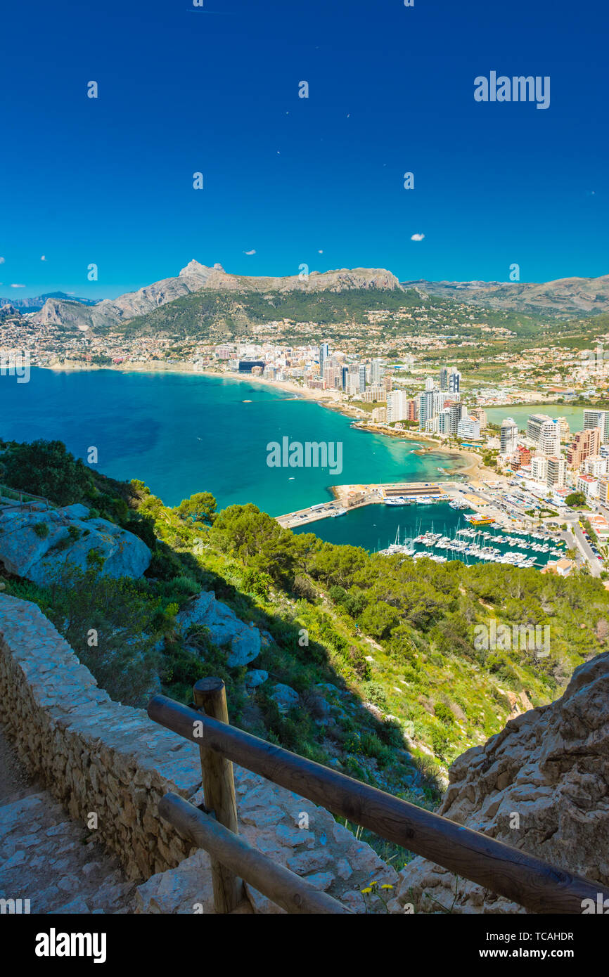 View of the area of apartments and hotels in Calpe, Alicante, Spain ...