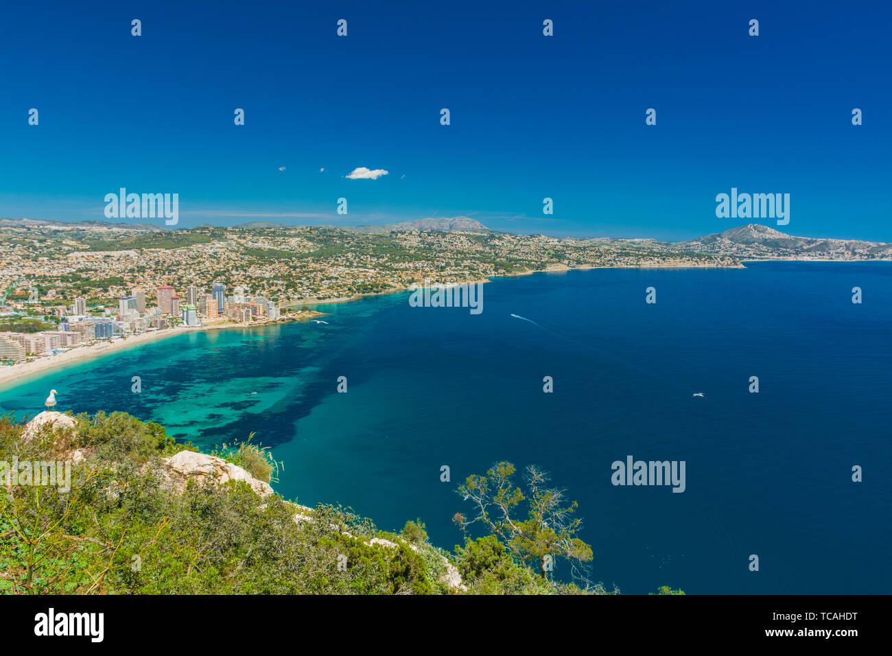 View of the residential area and hotels in Calpe, Alicante, Spain, and ...