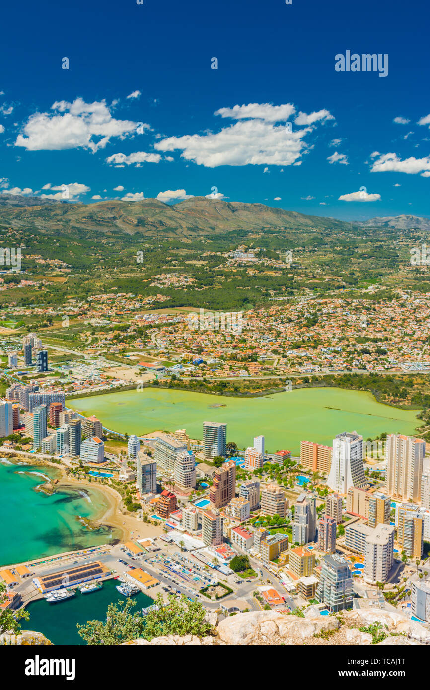 View of the area of apartments and hotels in Calpe, Alicante, Spain ...