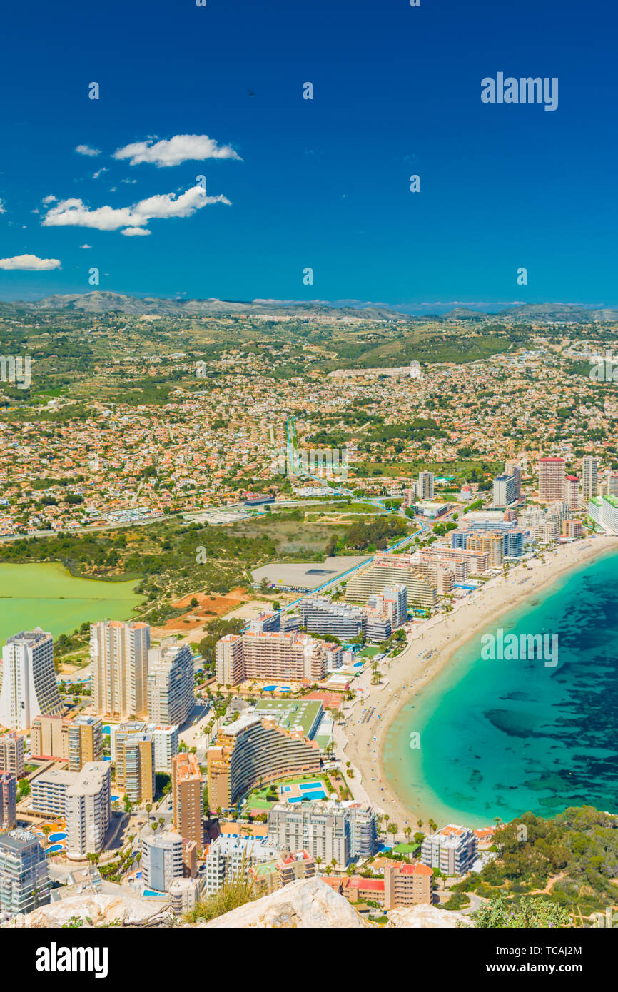 View of the area of apartments and hotels in Calpe, Alicante, Spain ...