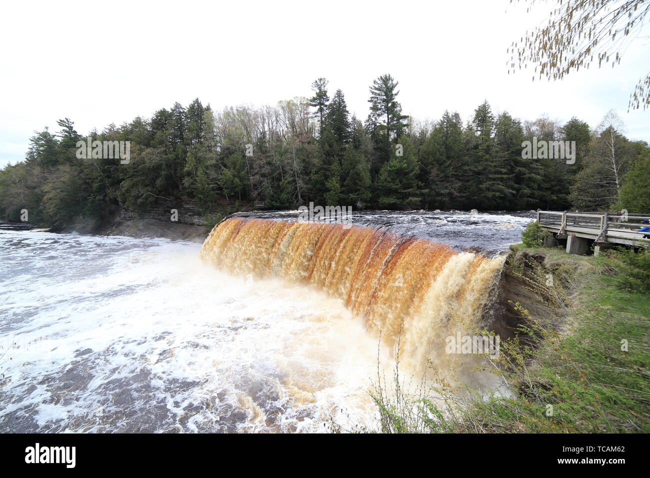 Side view of a large, powerful waterfall taken with a 14 mm lens Stock ...