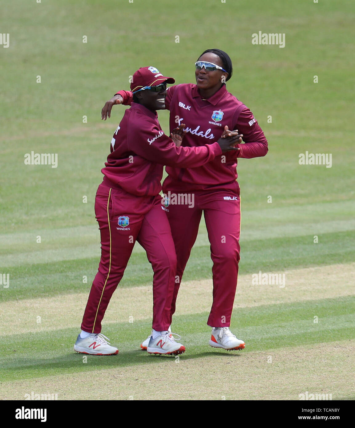 West Indies' Kycia Knight celebrates with Stacy-Ann King after she ...