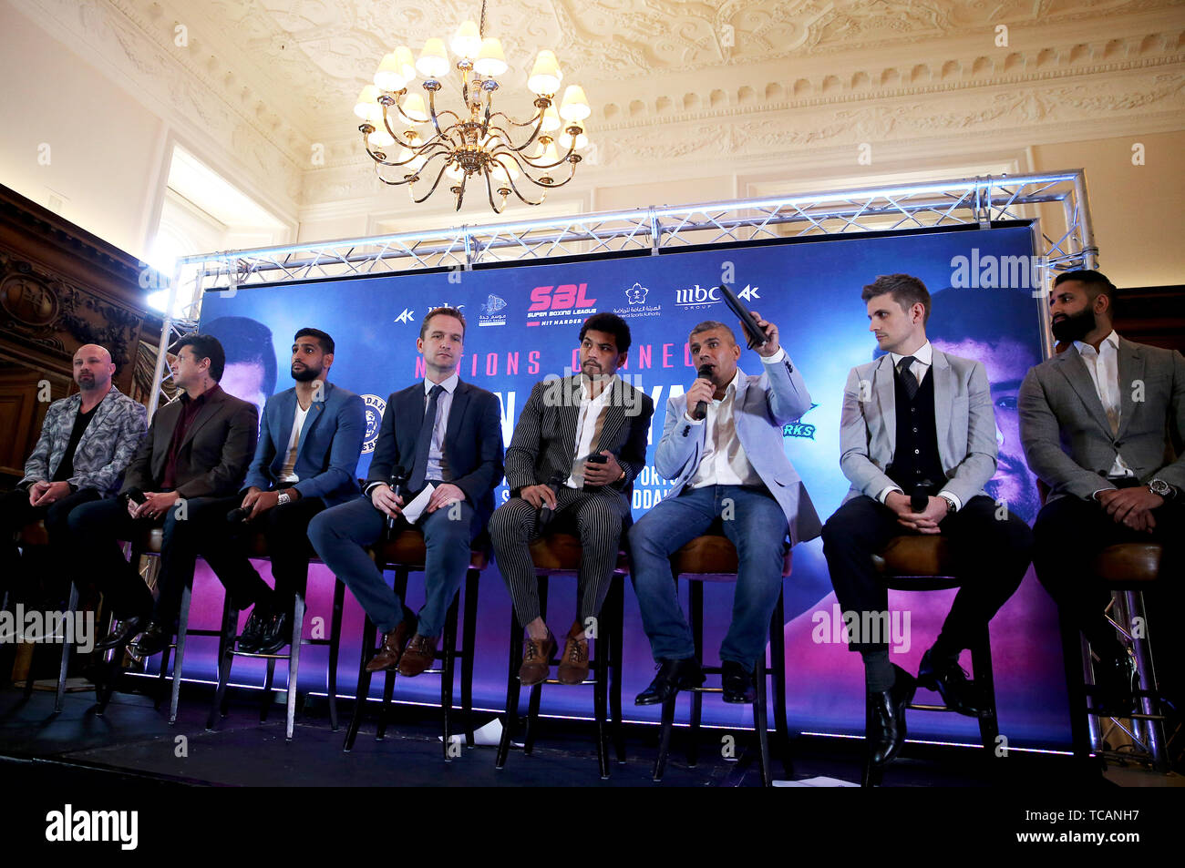 (Left to right) Clarence 'Bones' Adams, Alex Ariza, Amir Khan, Andy ...