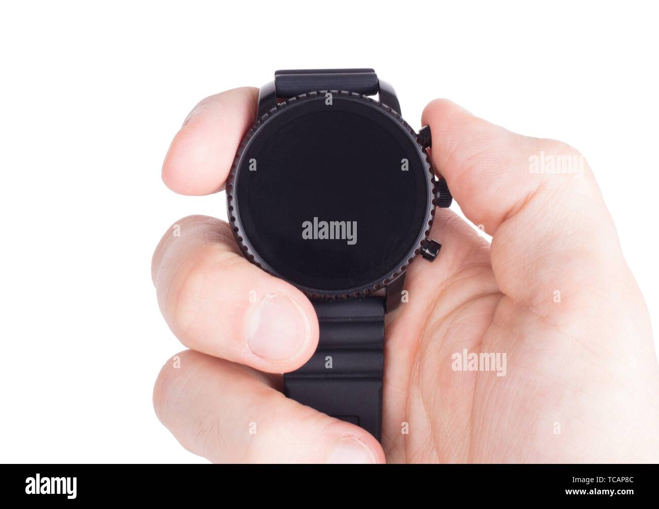 Black smartwatch isolated on a white background Stock Photo - Alamy