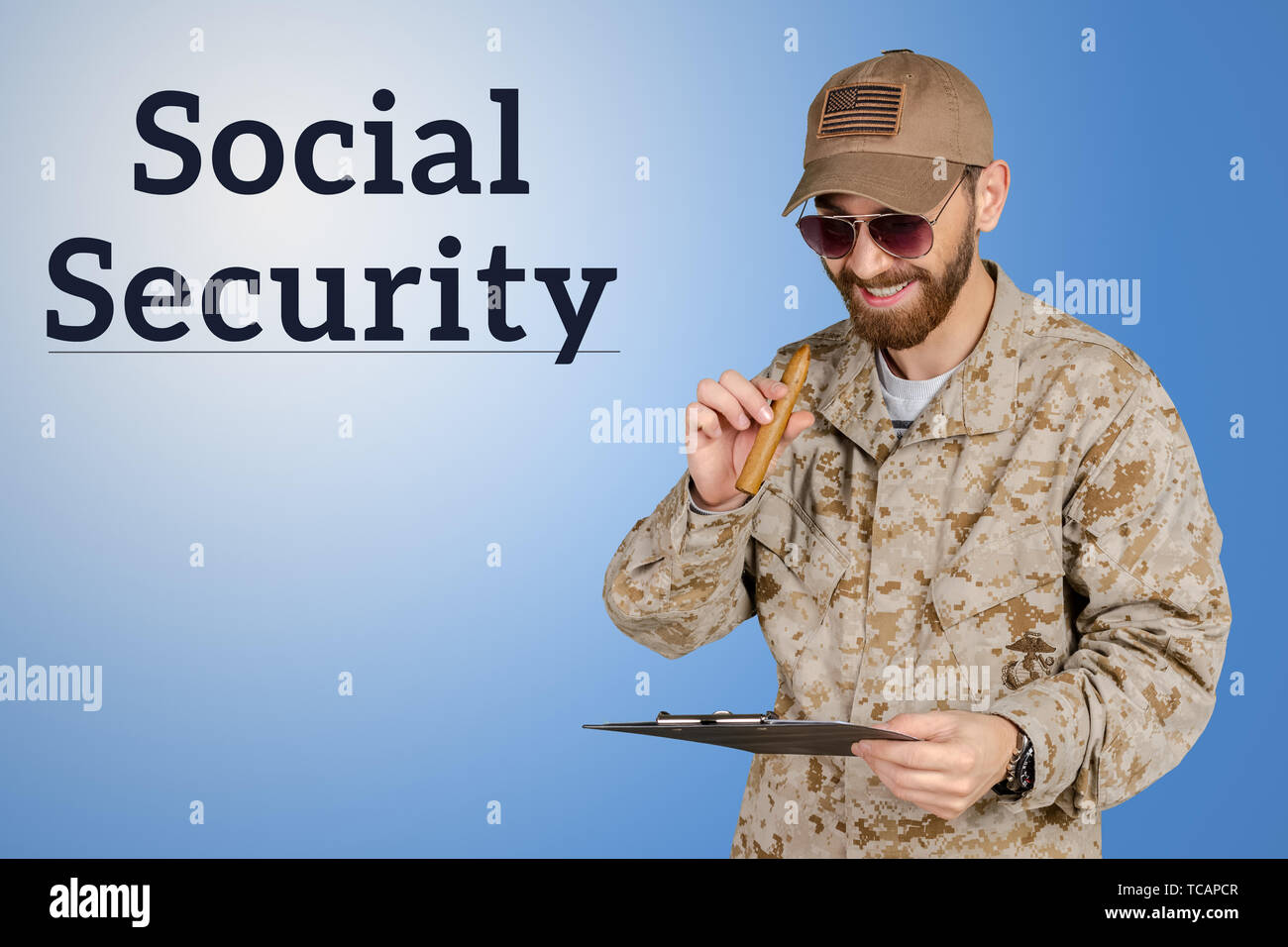 Military man in uniform using cigar Stock Photo - Alamy