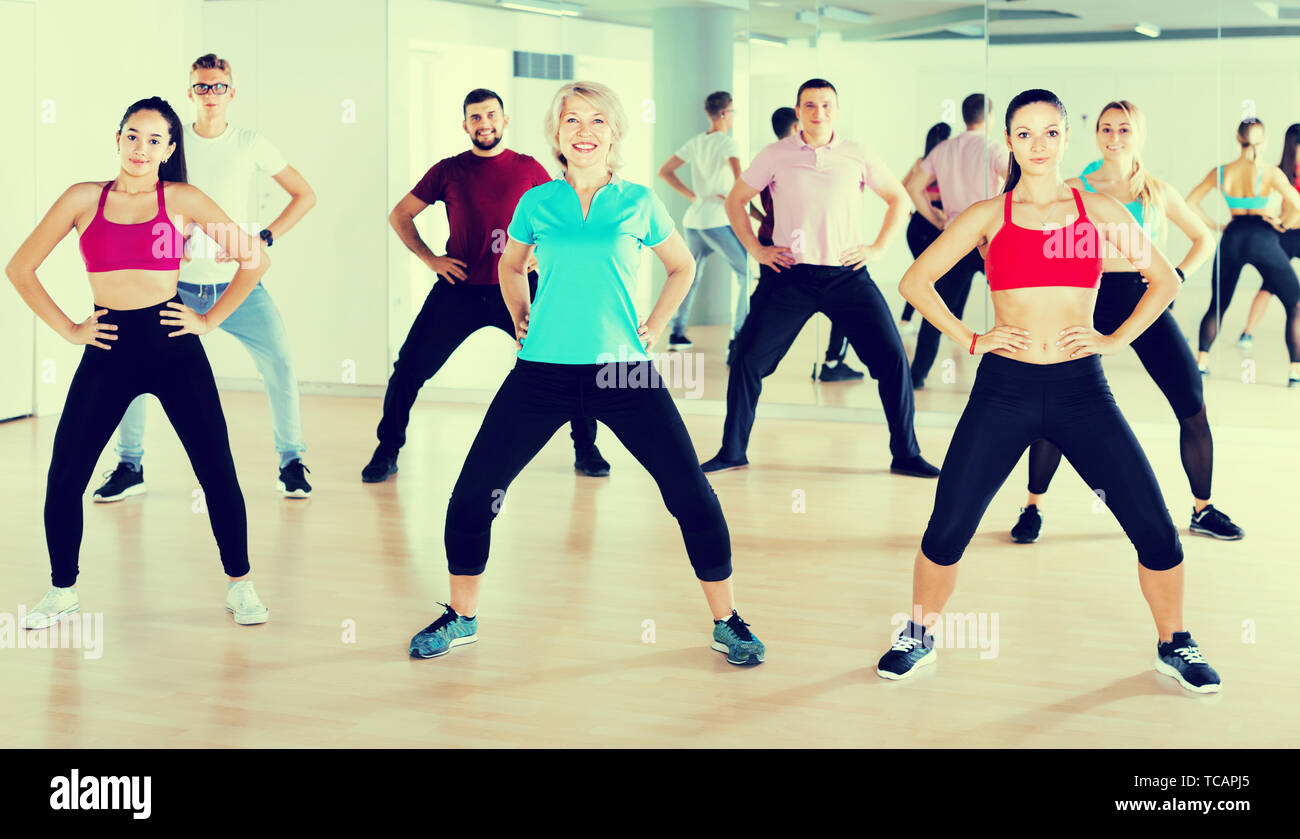 positive people dancing aerobics at lesson in the dance class Stock ...