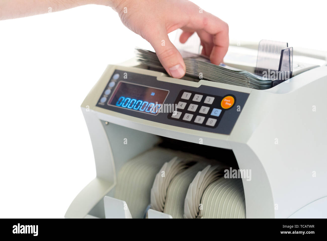 money counter isolated on white Stock Photo - Alamy