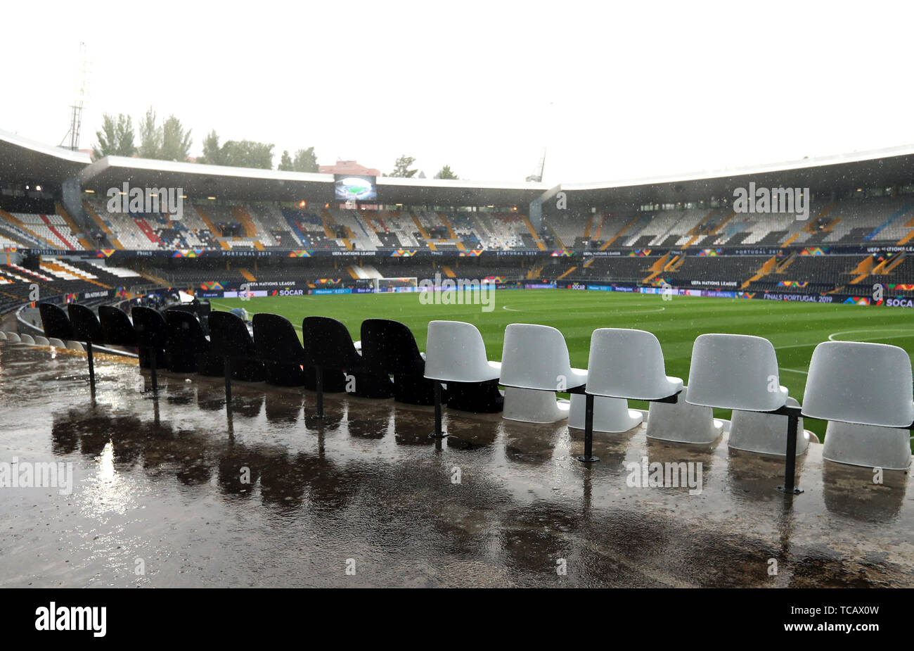 Rain falls inside the stadium ahead of the Nations League Semi Final at ...