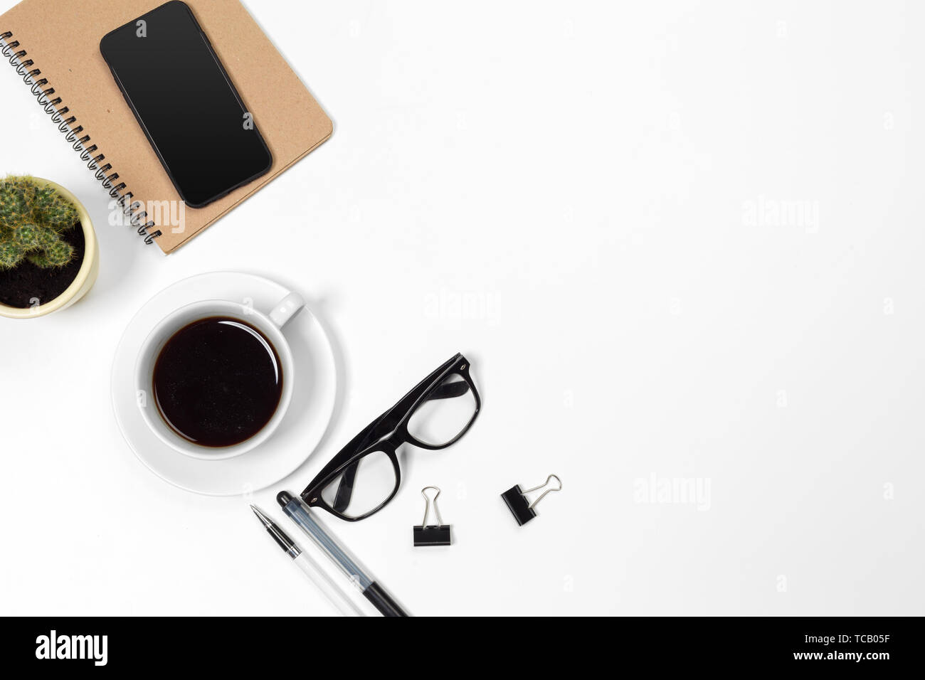 Blank office desk background with copy space for your text. Top view ...