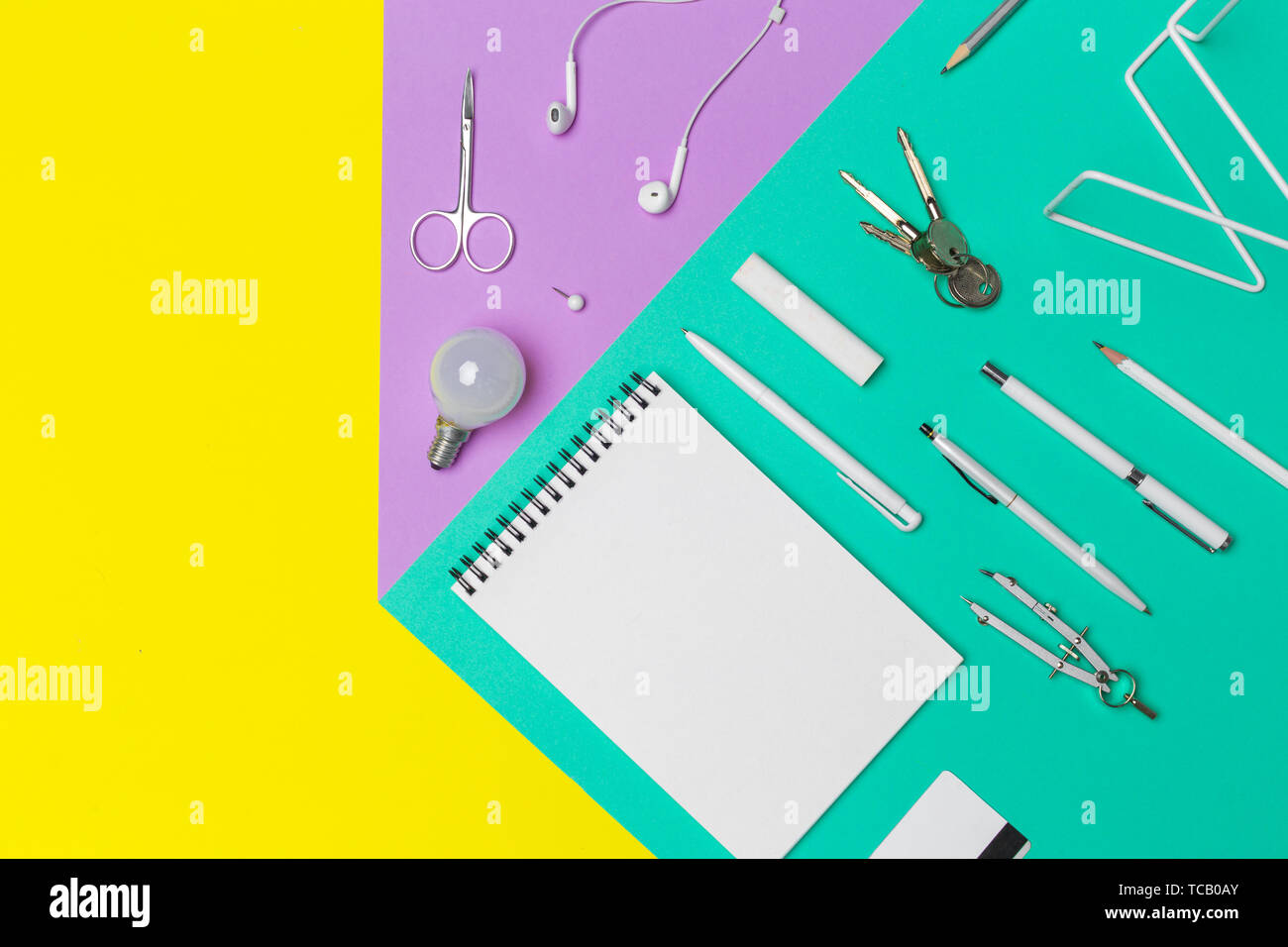school supplies at colorful paper background Stock Photo - Alamy