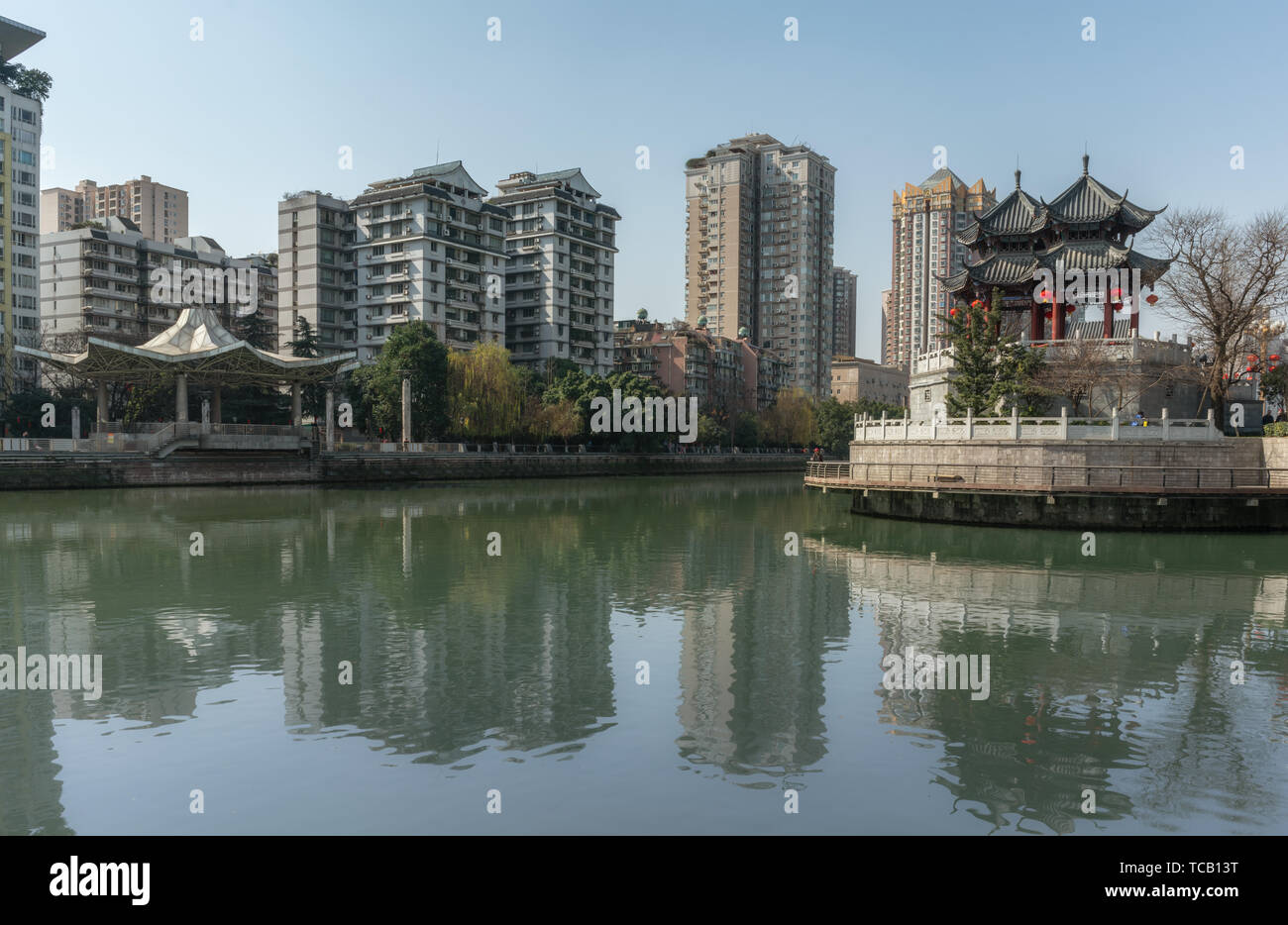 Architectural Scenery of Hejiang Pavilion, Funan River, Chengdu Stock ...