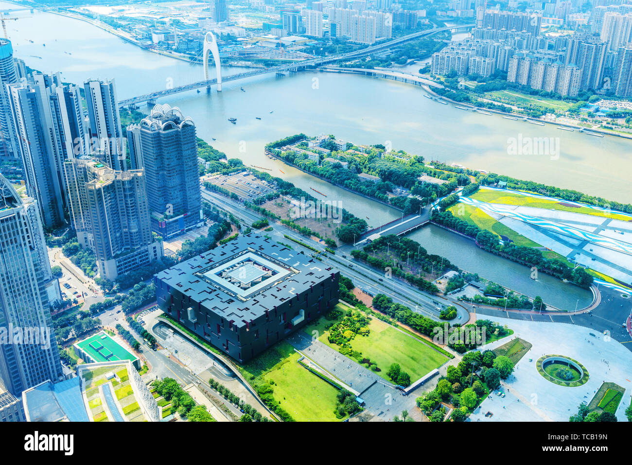 Panorama of skyscrapers and a river Stock Photo - Alamy