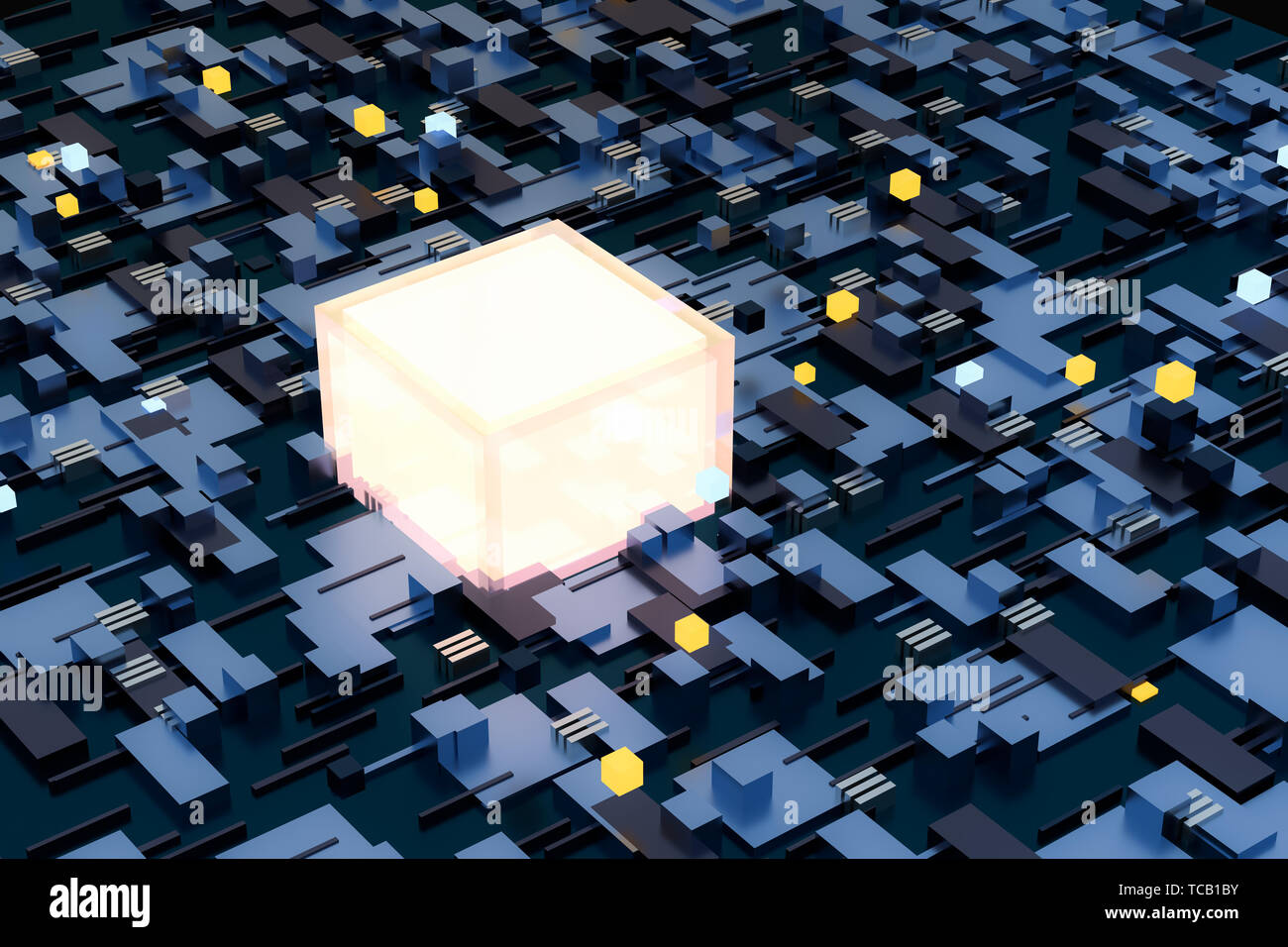 Three-dimensional rendering, technology sense square world Stock Photo ...