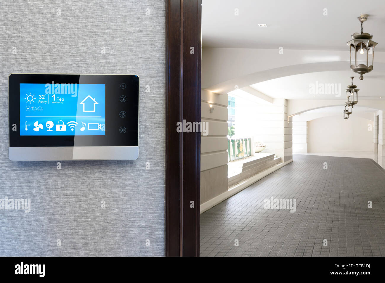 smart screen with smart home with modern corridor Stock Photo - Alamy