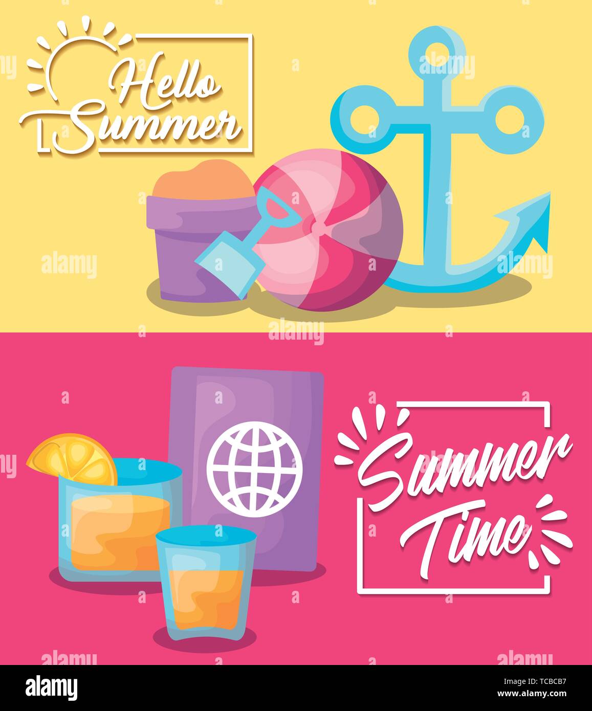 summer time holiday poster with anchor and passport vector illustration ...