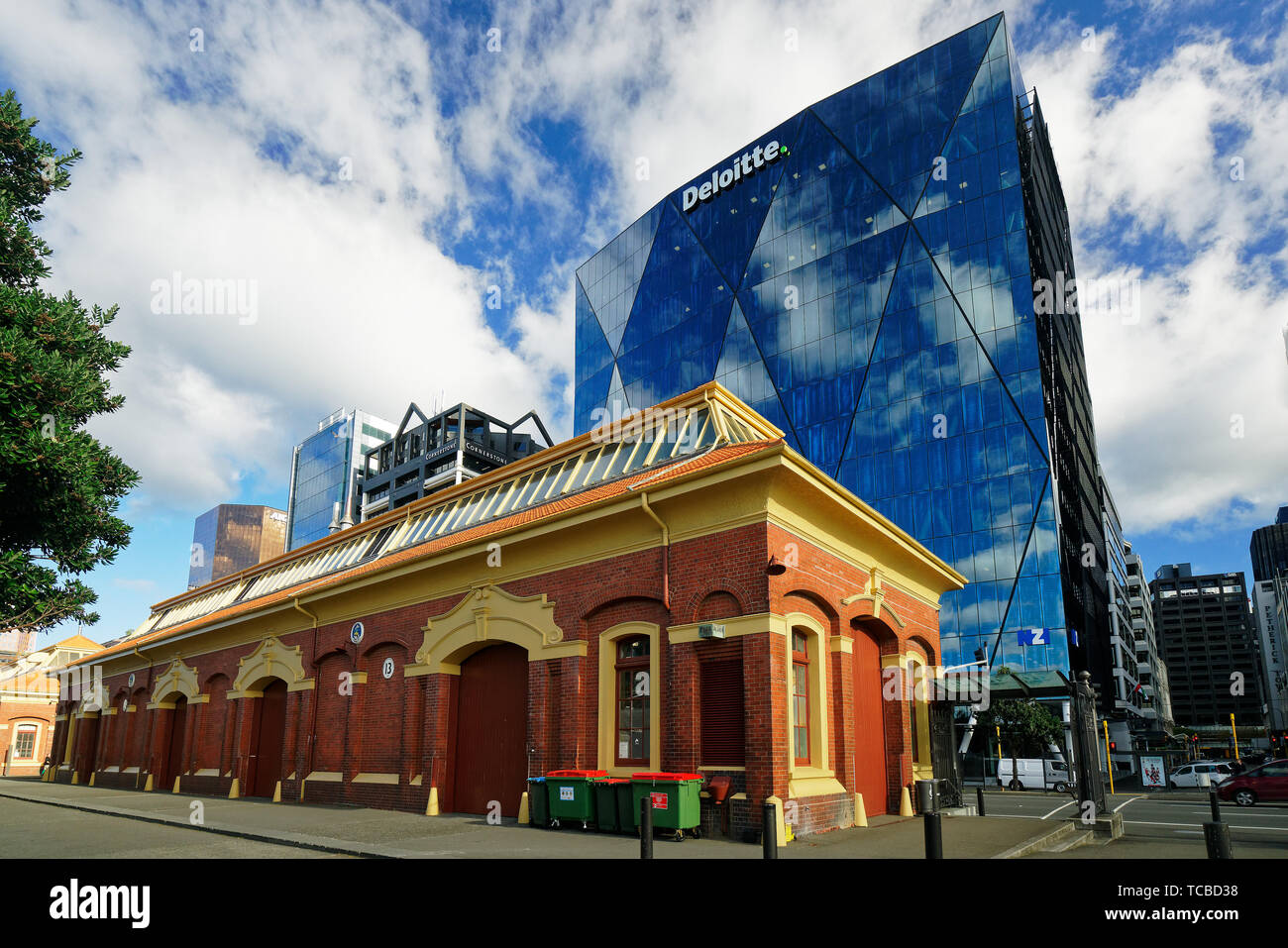 Shed 13 in front of the Deloitte building, Customhouse Quay, Wellington ...