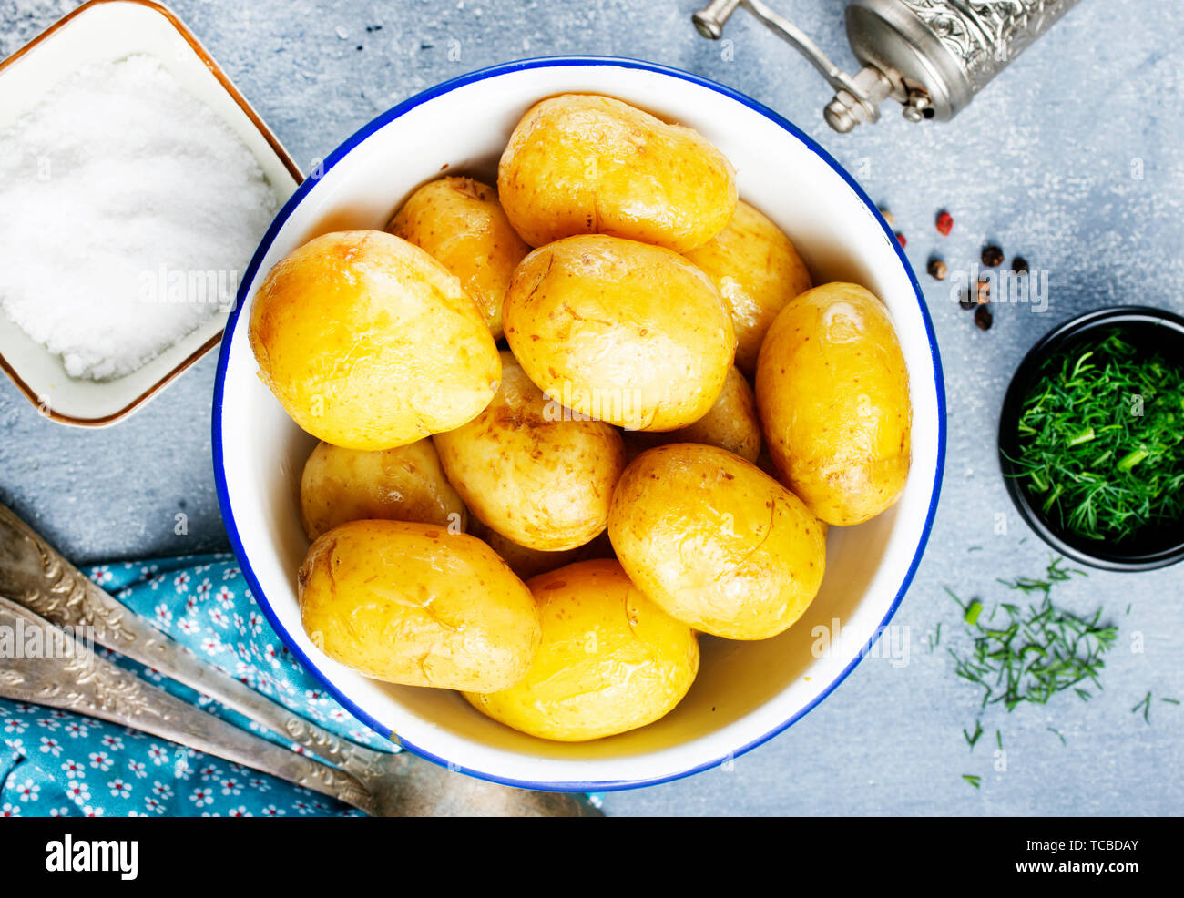 boiled potato in bowl, potato with butter Stock Photo - Alamy