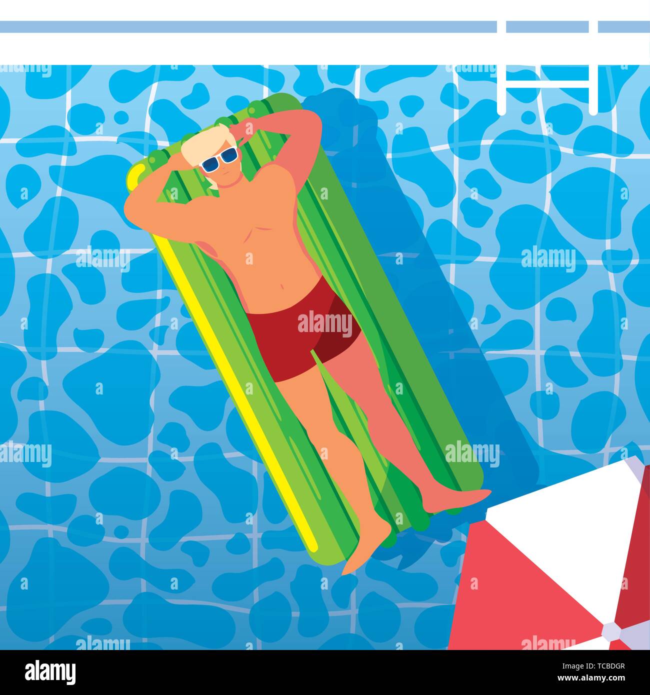 man tanning in float on the pool vector illustration design Stock ...