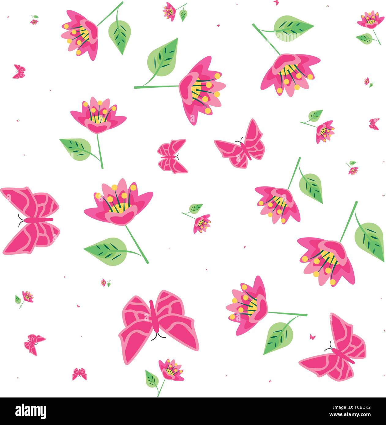 pattern of beautiful butterflies with flowers and leafs vector ...