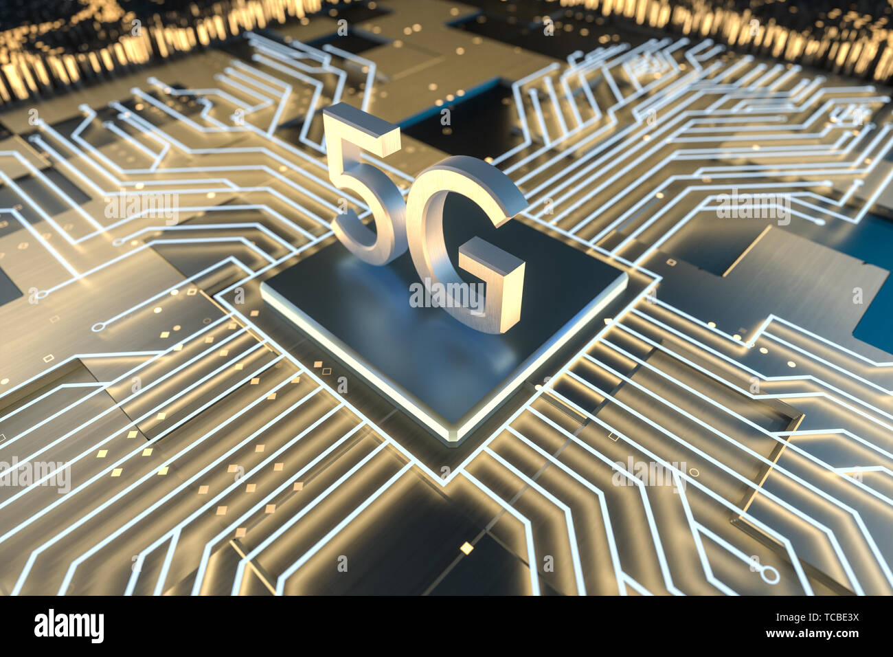 Three-dimensional rendering, 5G chip circuit, technology background ...