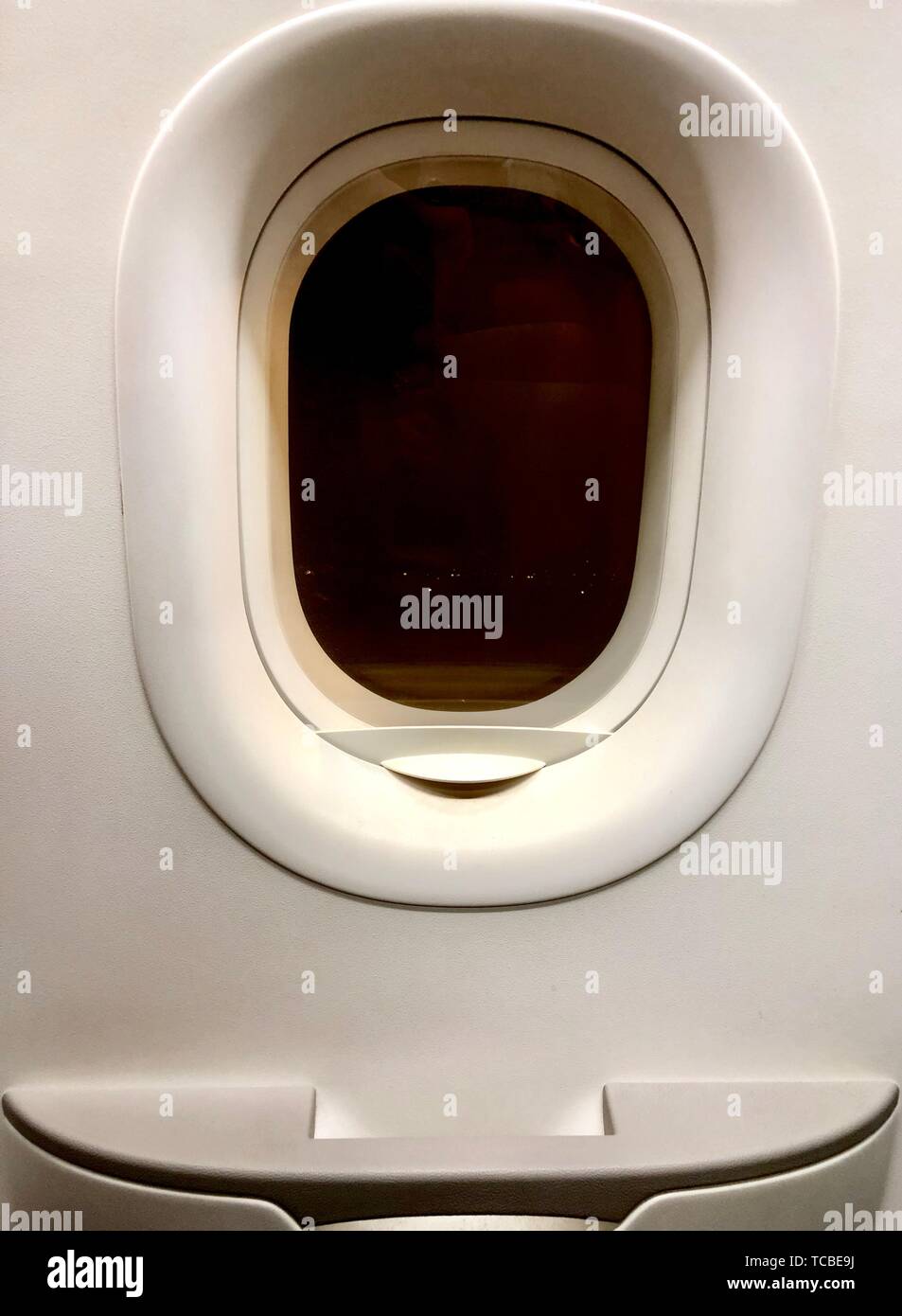 close up emergency window and door of low cost plane, photo shoot from ...