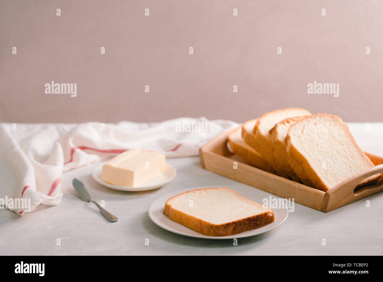 Sliced white bread and butter shot from a high angle view Stock Photo ...