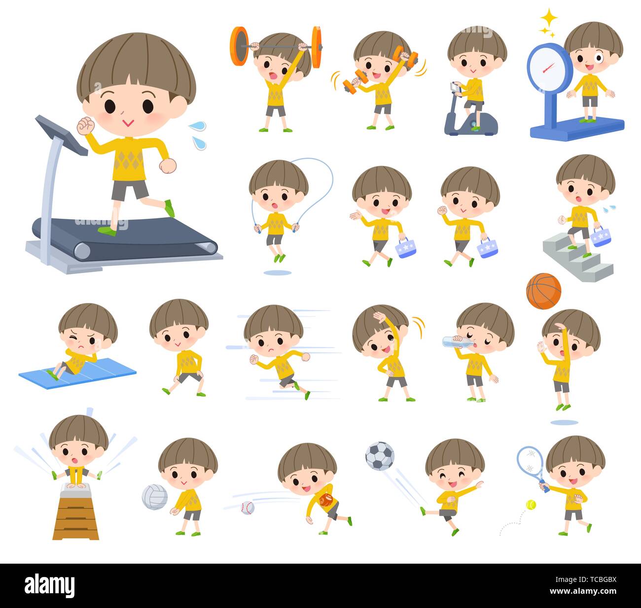 A set of boy on exercise and sports.There are various actions to move ...