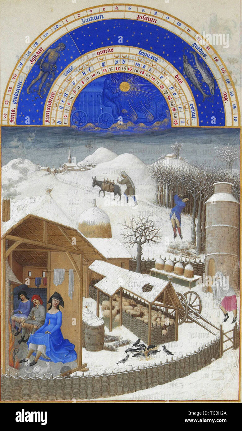Limbourg brothers- Facsimile February Farmyard Scene With Peasants ...