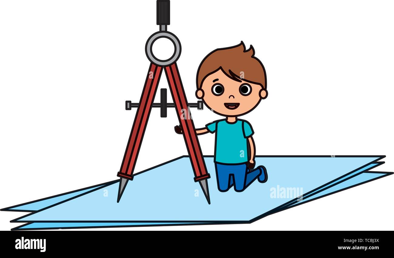little boy student with compass character Stock Vector Image & Art - Alamy