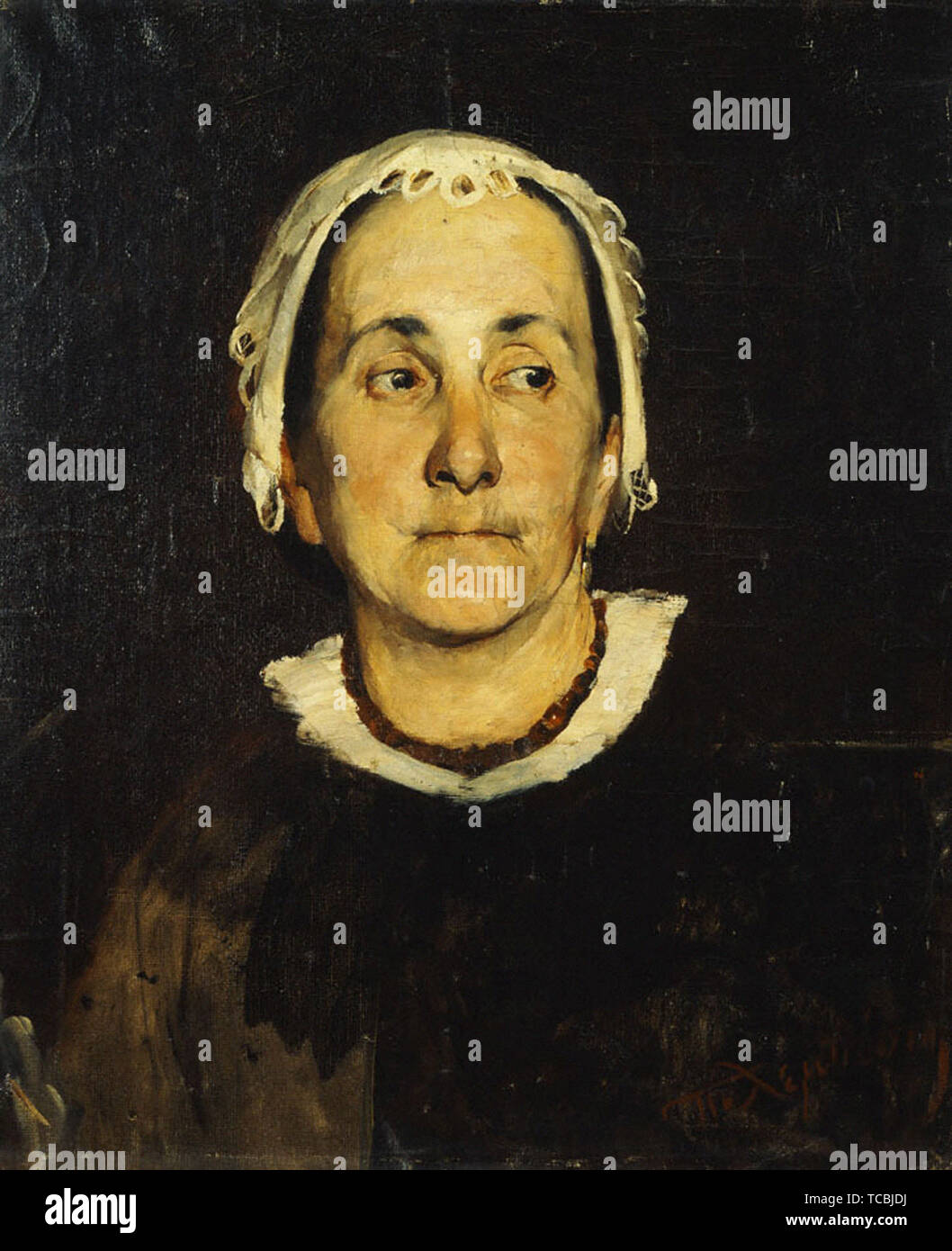 Polychronis Lembesis - Portrait Lady Wearing White Cap 1879 Stock Photo ...