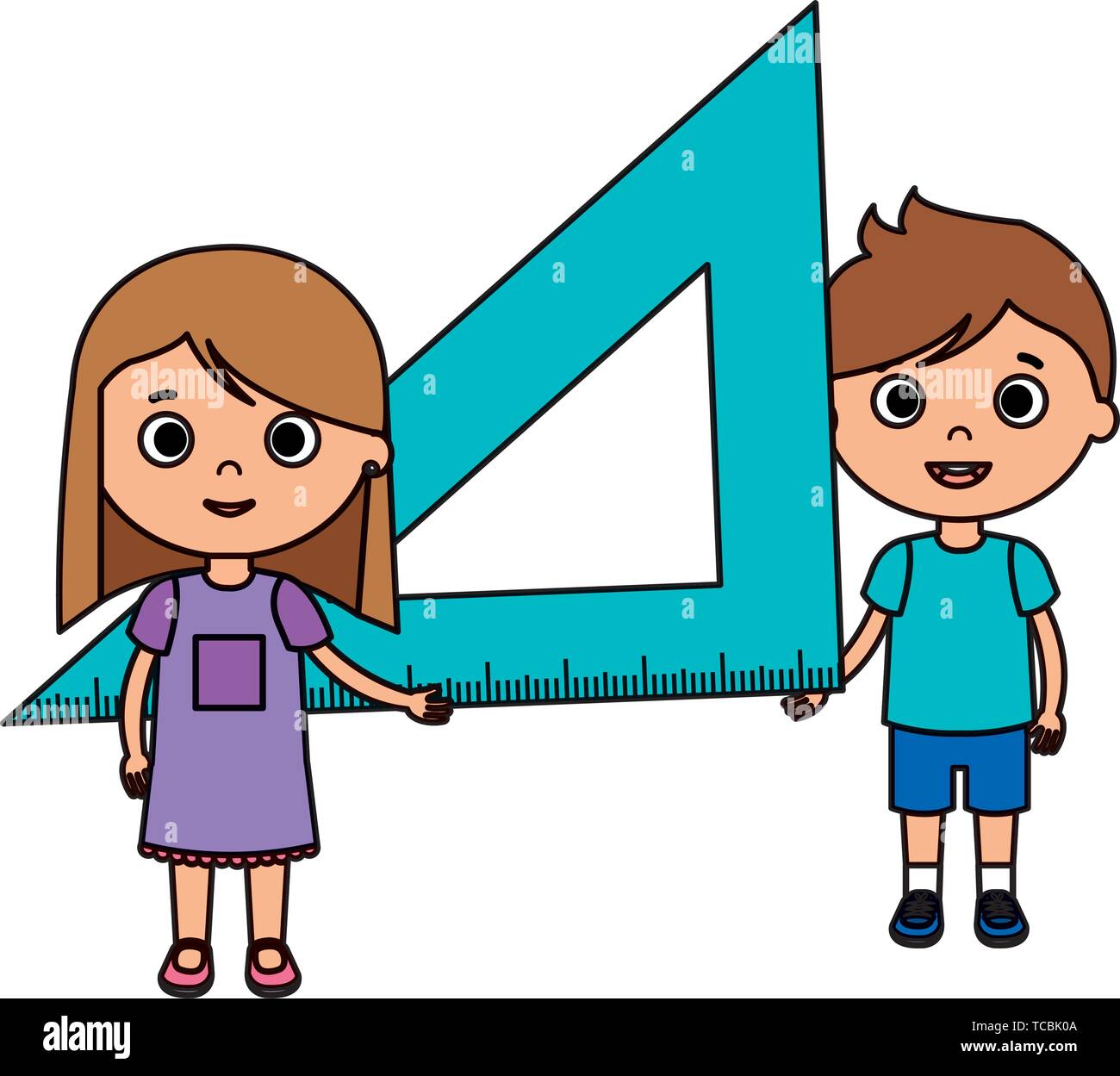 little kids students couple with rule Stock Vector Image & Art - Alamy