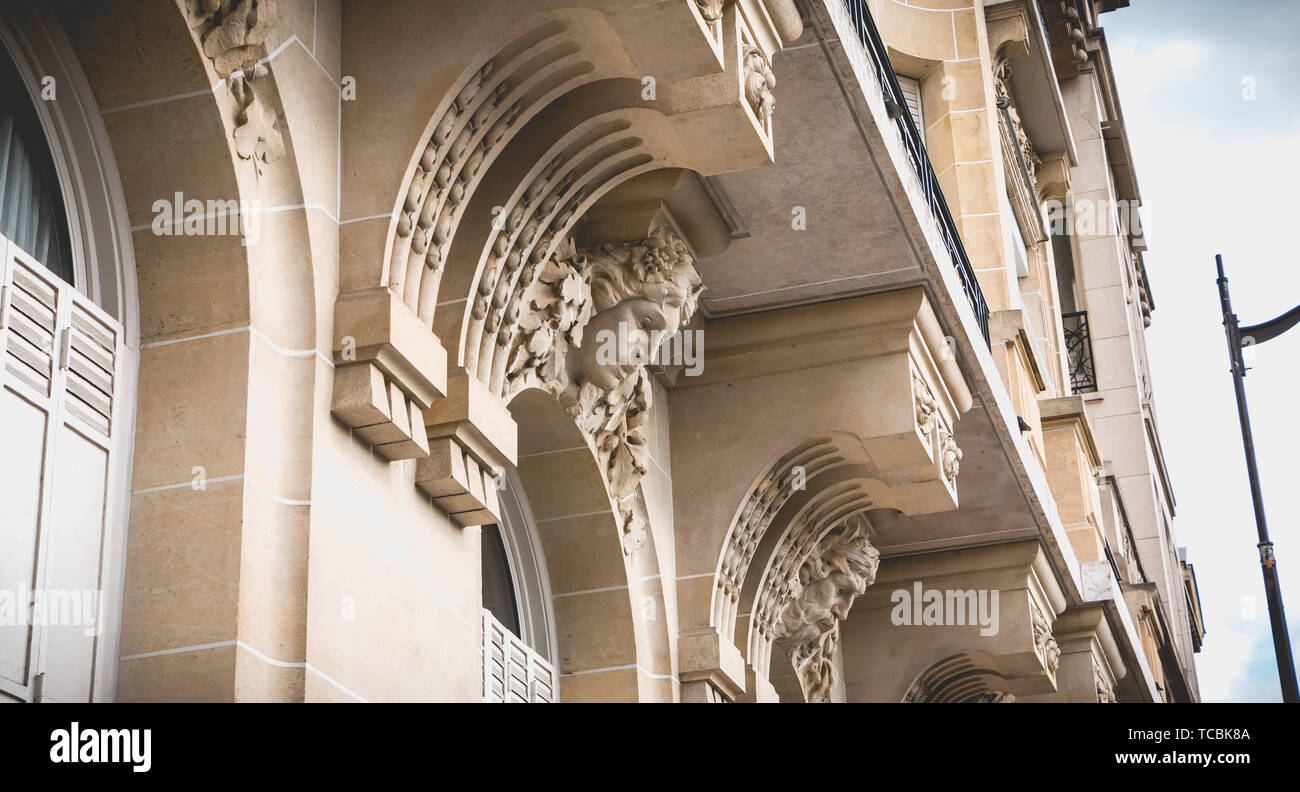 Paris, France - October 7, 2017: detail of the Haussmann architecture ...