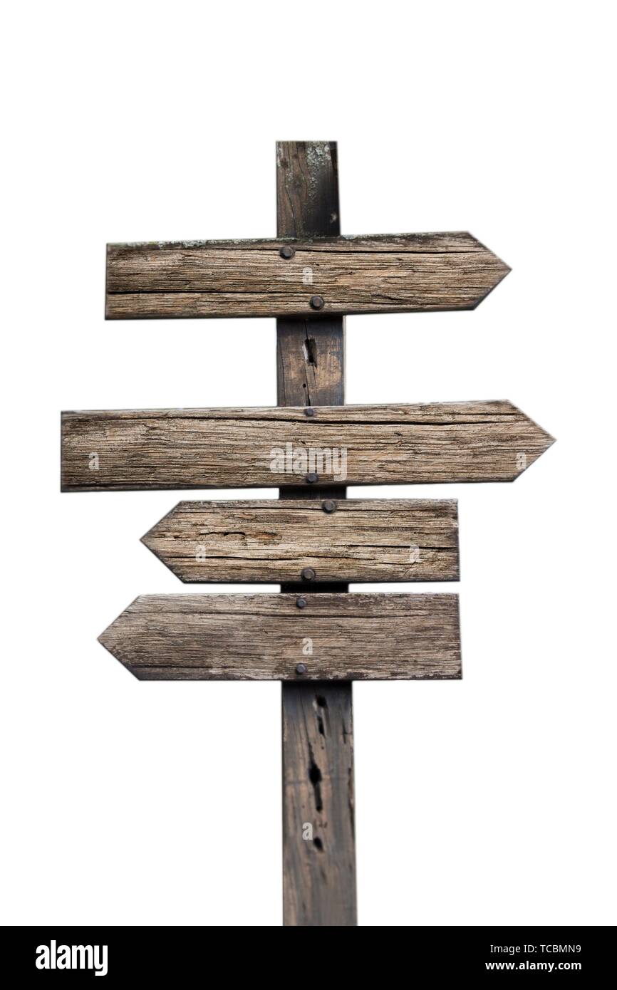 Wooden Arrows Direction Sign Post Isolated On White Background Stock ...
