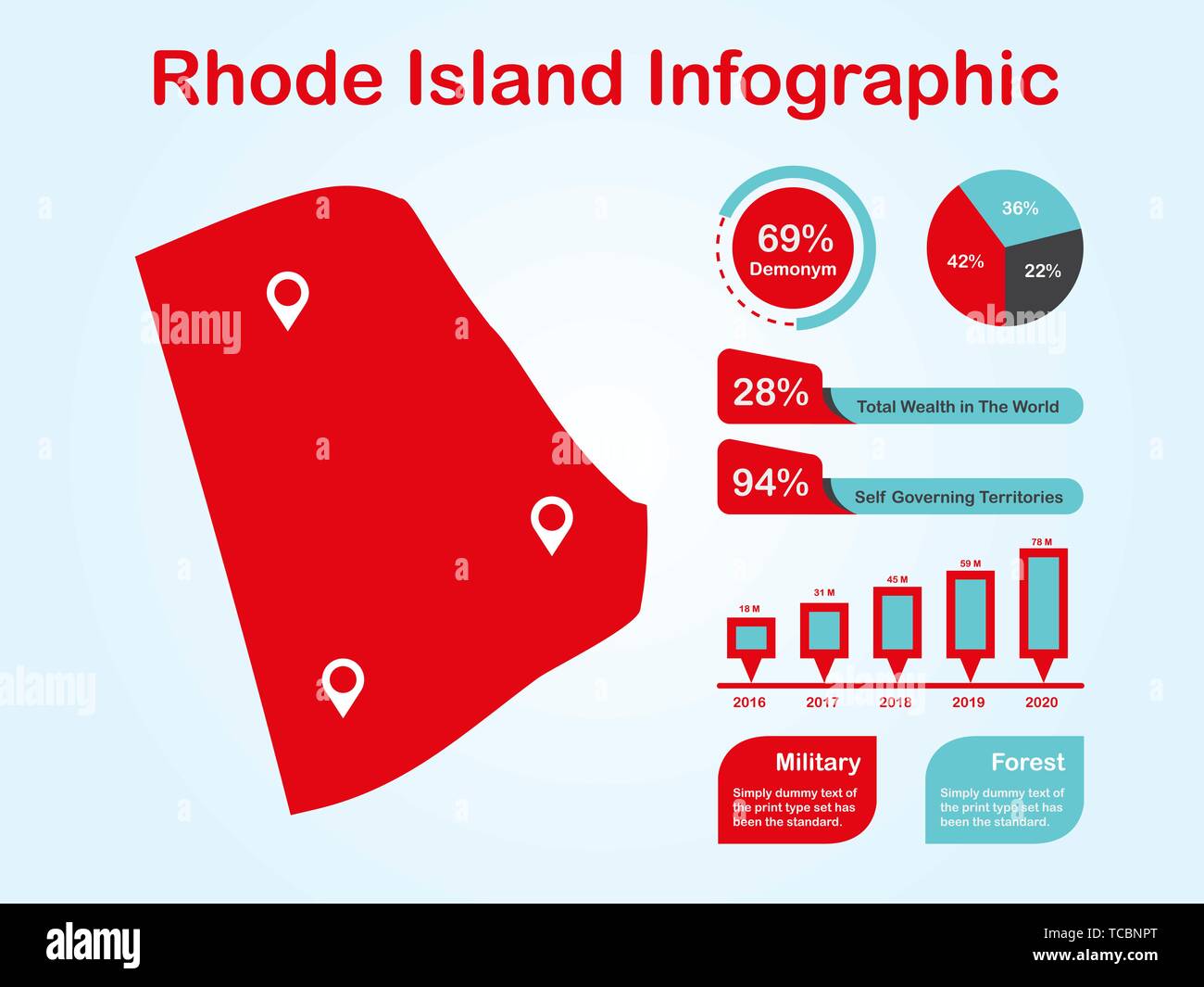Rhode Island State (USA) Map with Set of Infographic Elements in Red ...