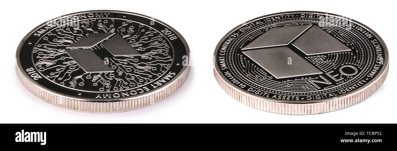Silver neo isolated on white background. Front and back sides are shown ...