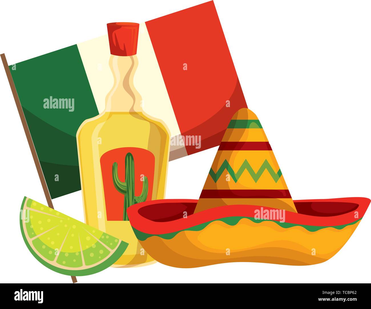 tequila with mexican hat and flag Stock Vector Image & Art - Alamy