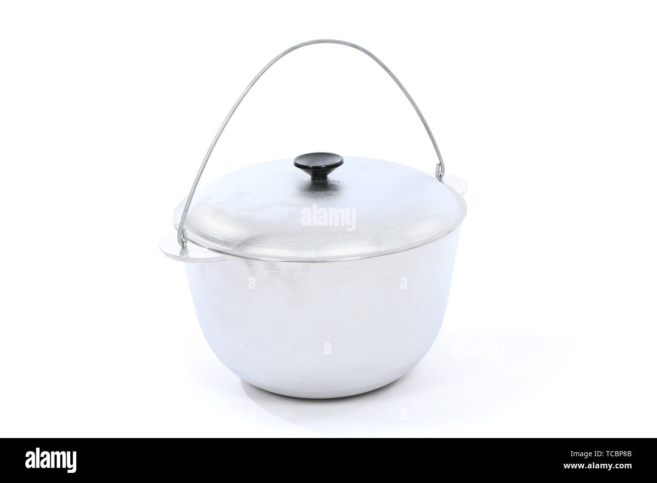 Cast-iron cauldron with cover for camping isolated on white background ...