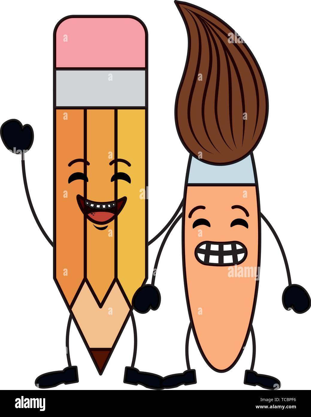 cute paint brush and pencil kawaii characters Stock Vector Image & Art ...