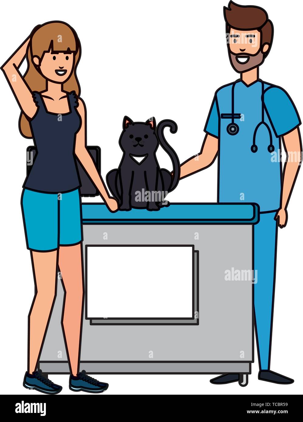 male veterinary doctor with cat and owner vector illustration Stock ...