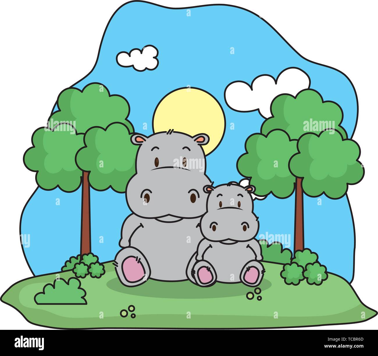 cute hippo family in the landscape Stock Vector Image & Art - Alamy