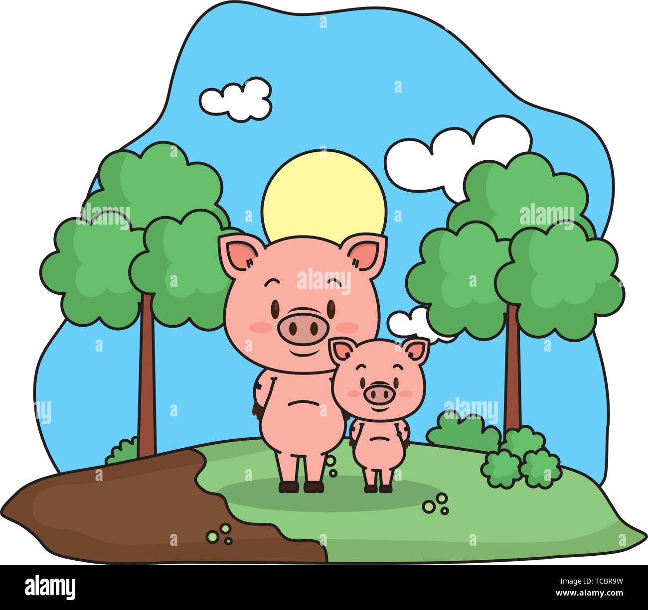 cute pig family in the landscape Stock Vector Image & Art - Alamy