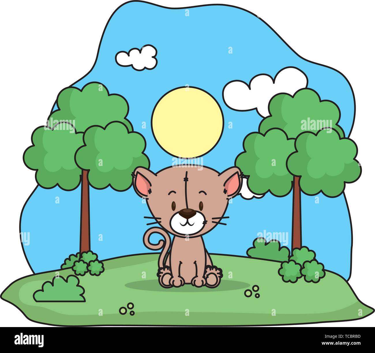 Woodland scene with cat Stock Vector Images - Alamy