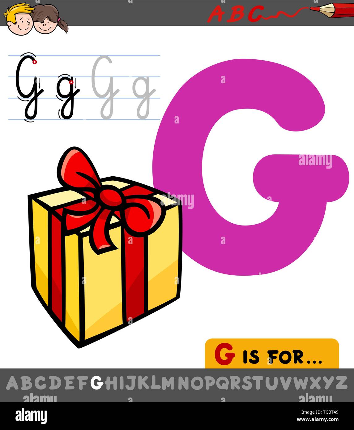 Educational Cartoon Illustration of Letter G from Alphabet with Gift ...