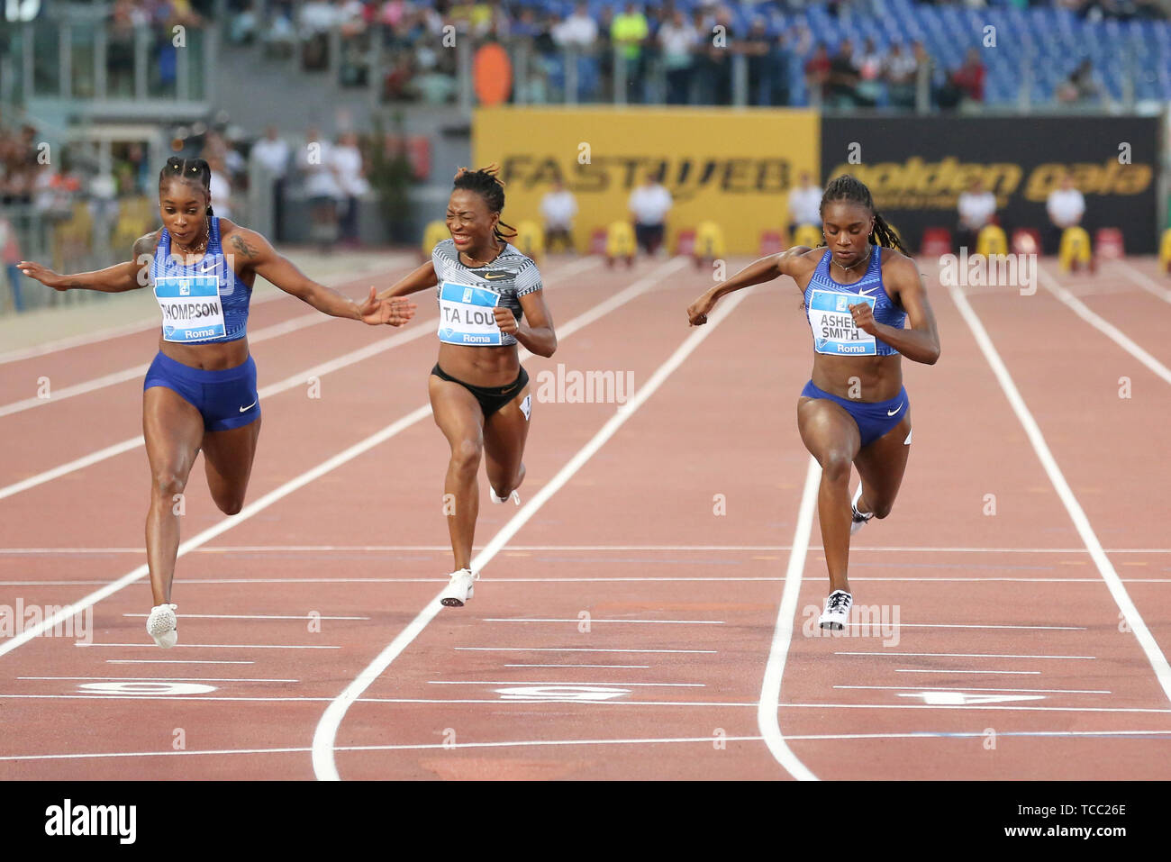 ROME, ITALY - JUN 06: Elaine Thompson of Jamaica, Marie-Josee Ta Lou of ...