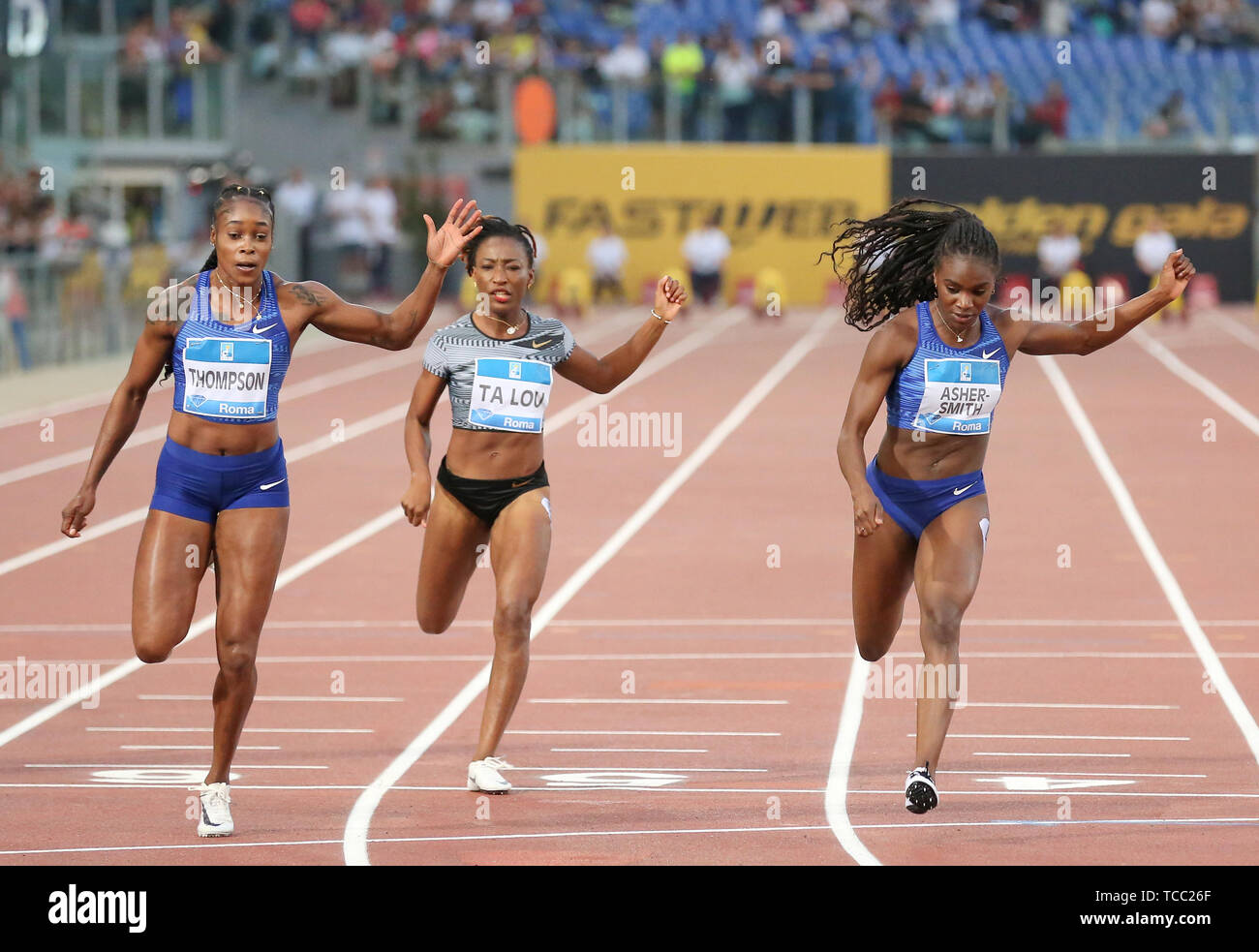 ROME, ITALY - JUN 06: Elaine Thompson of Jamaica, Marie-Josee Ta Lou of ...