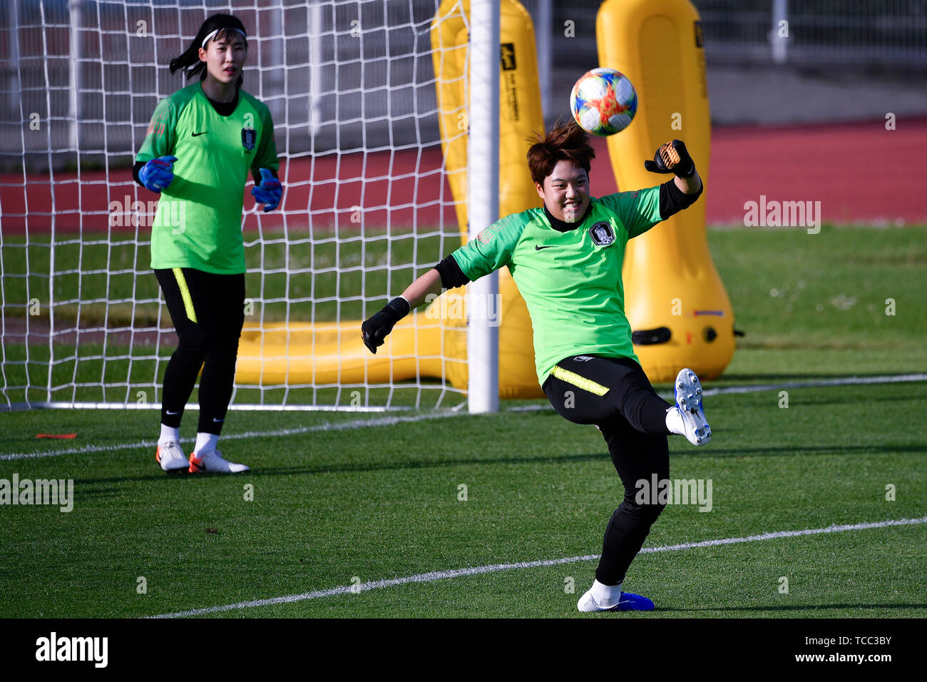 Gennevilliers. 6th June, 2019. Goalkeepers of South Korea attend a ...