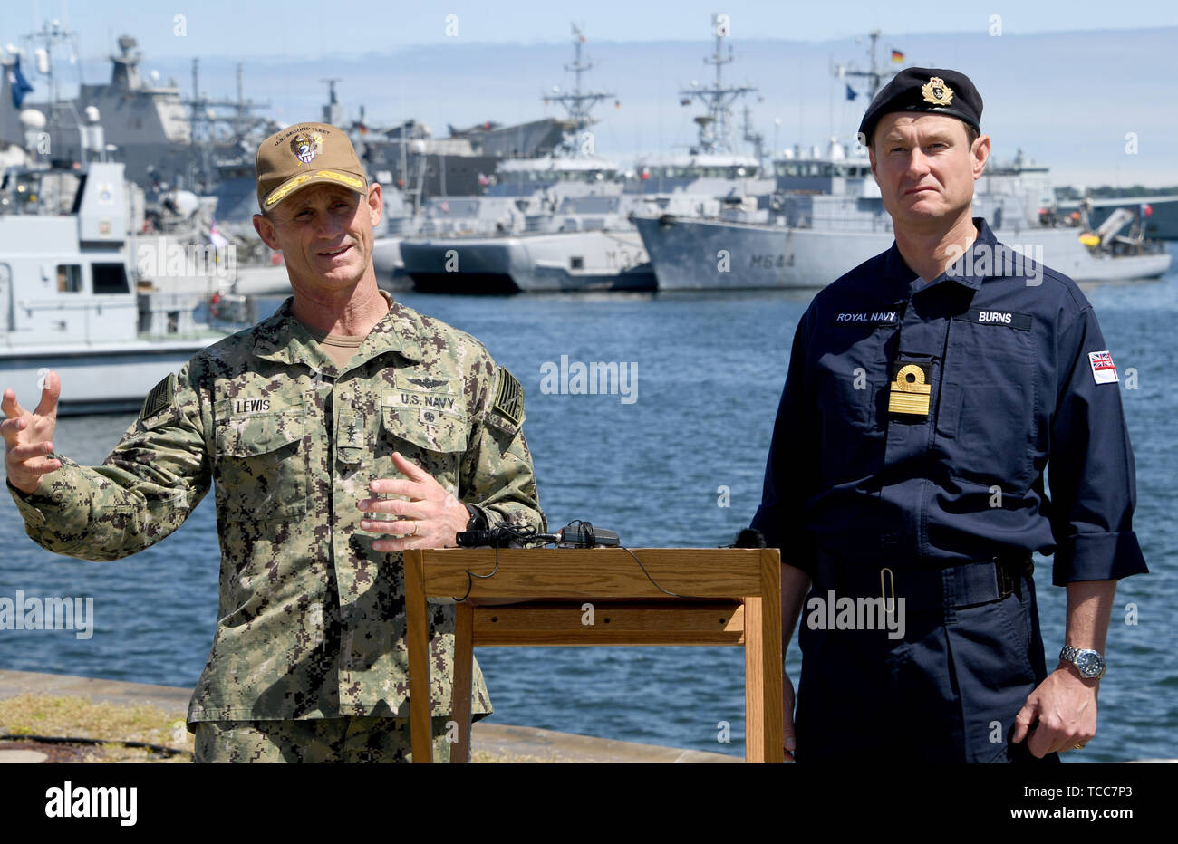 Kiel, Germany. 07th June, 2019. The admirals (l-r) Andrew Lewis, US ...