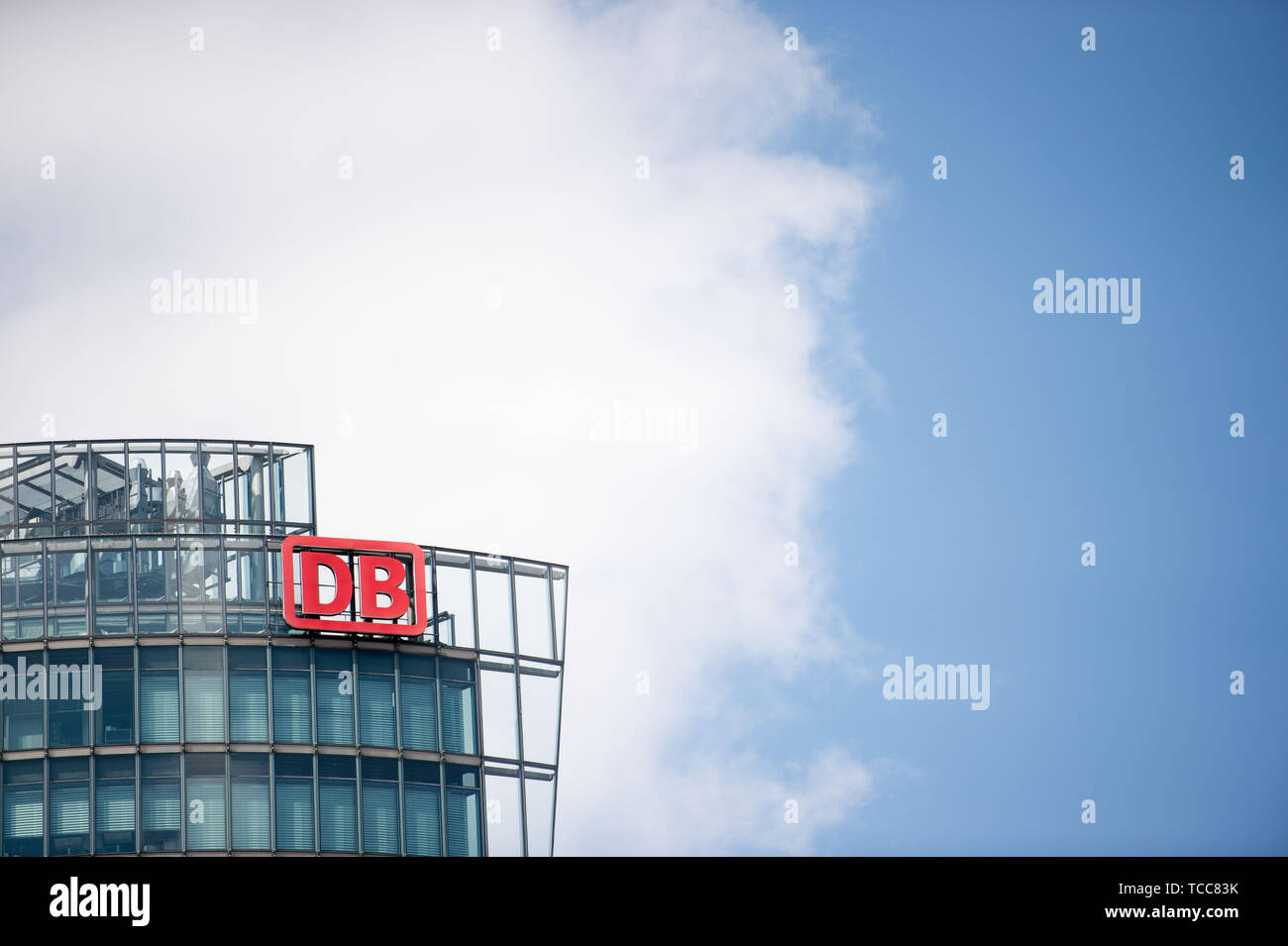 Berlin, Germany. 07th June, 2019. The Deutsche Bahn logo is attached to ...
