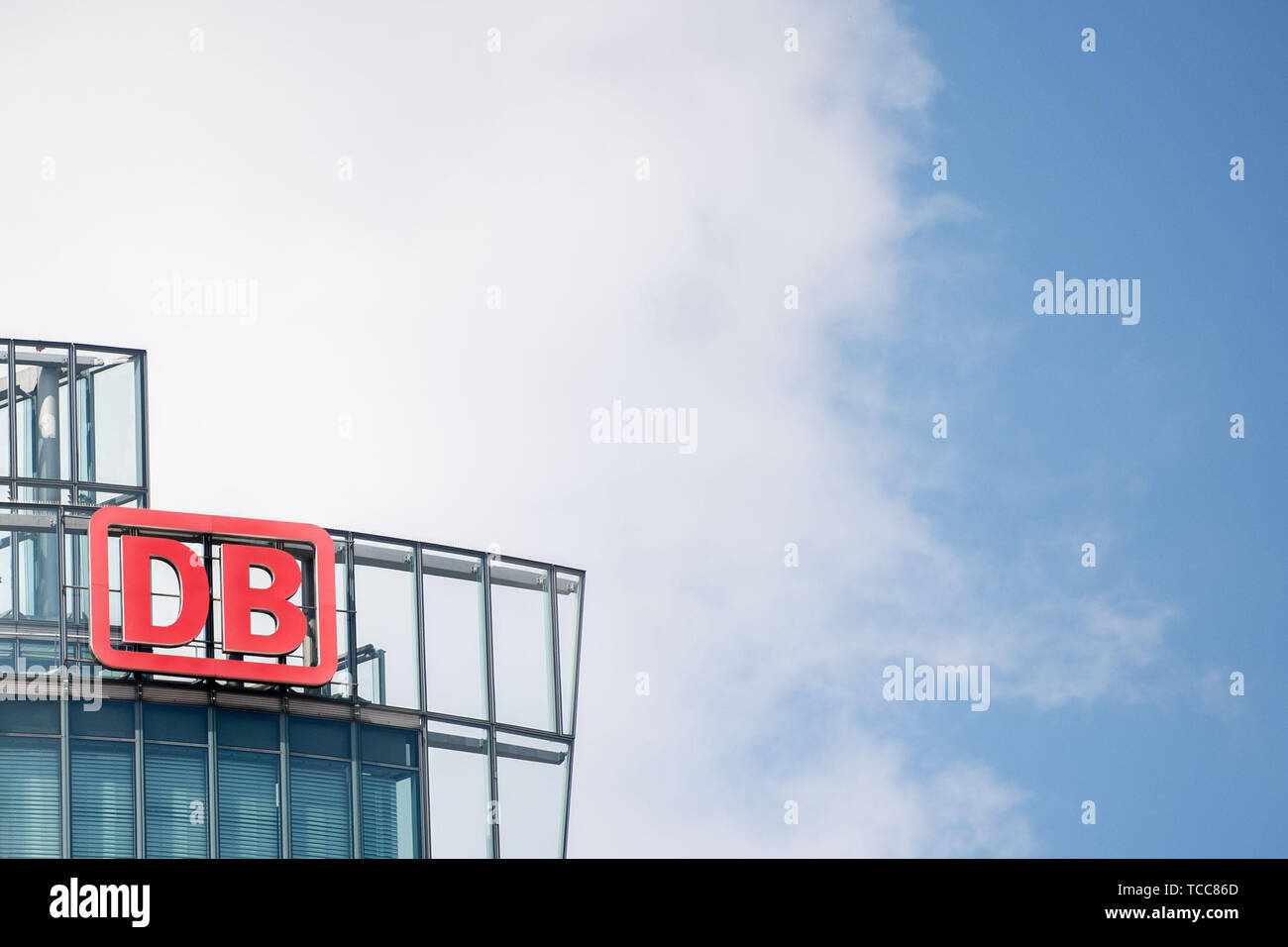 Berlin, Germany. 07th June, 2019. The Deutsche Bahn logo is attached to ...